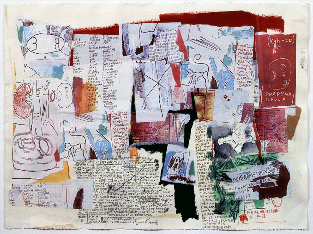 Jean-Michel Basquiat. Untitled, 1985. Pastello, guazzo e collage su carta, cm 55,9 x 76,2 ...